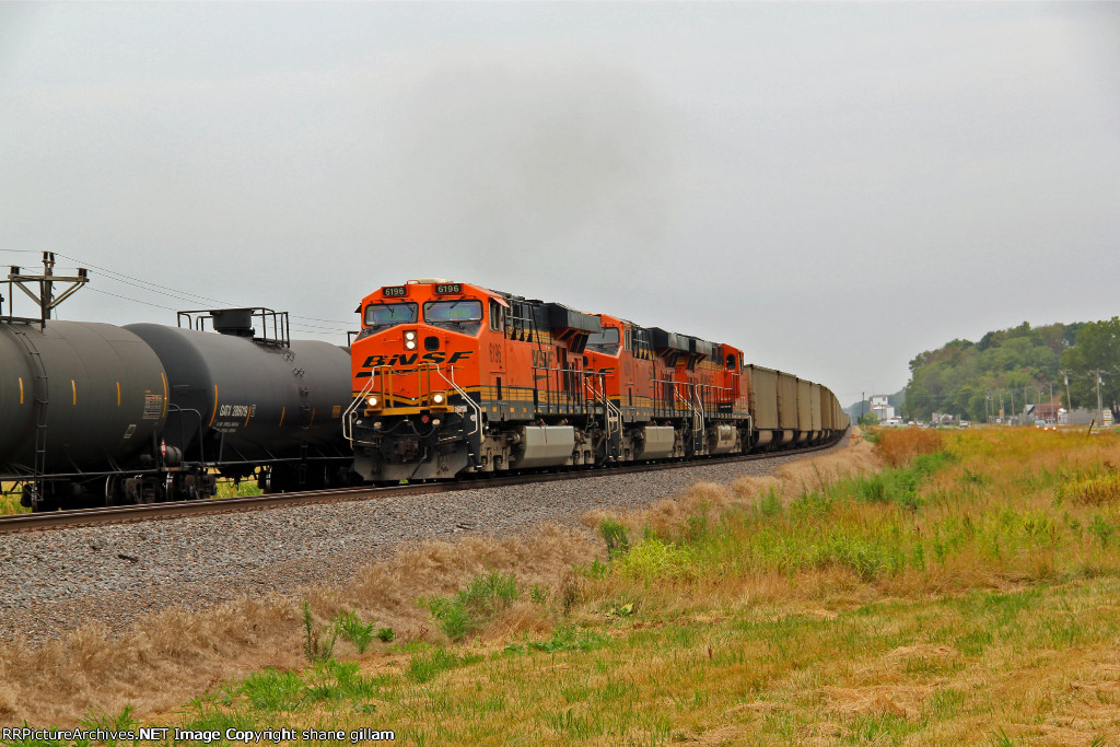 BNSF 6196 leads this empty coal train NB at elsberry mo.